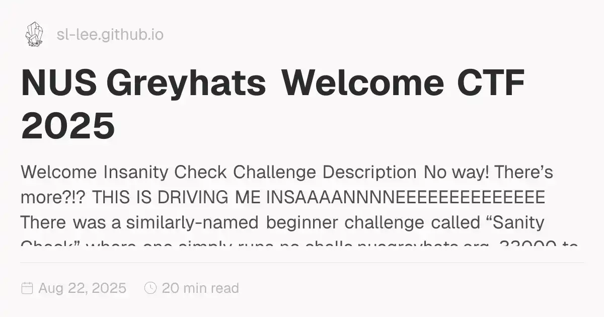 NUS Greyhats Welcome CTF 2025